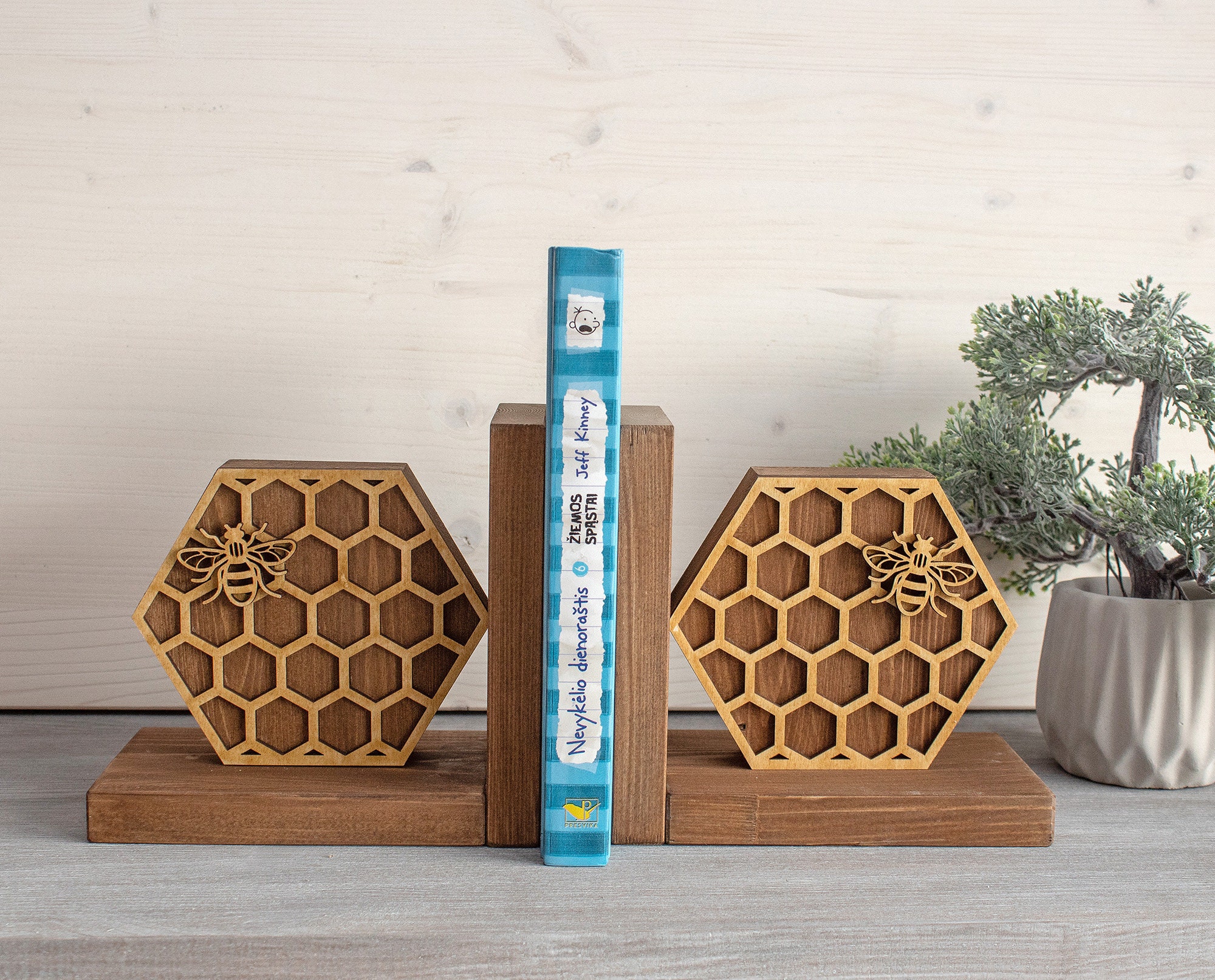 Wooden Honeycomb Bookends Bee Bookends Book Stopper Shelf | Etsy