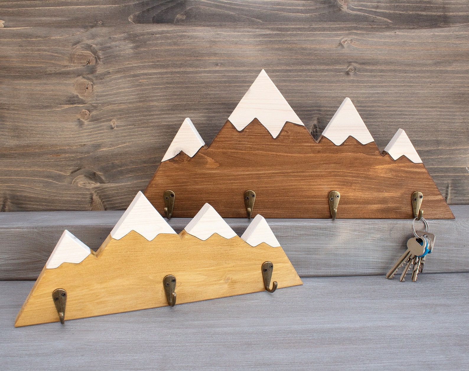 Wooden Mountain Range Key Holder, Wall Coat Rack, Hats Holder, Key ...