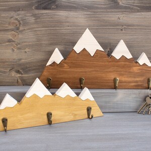 Wooden Mountain Range Key Holder, Wall Coat Rack, Hats Holder, Key ...