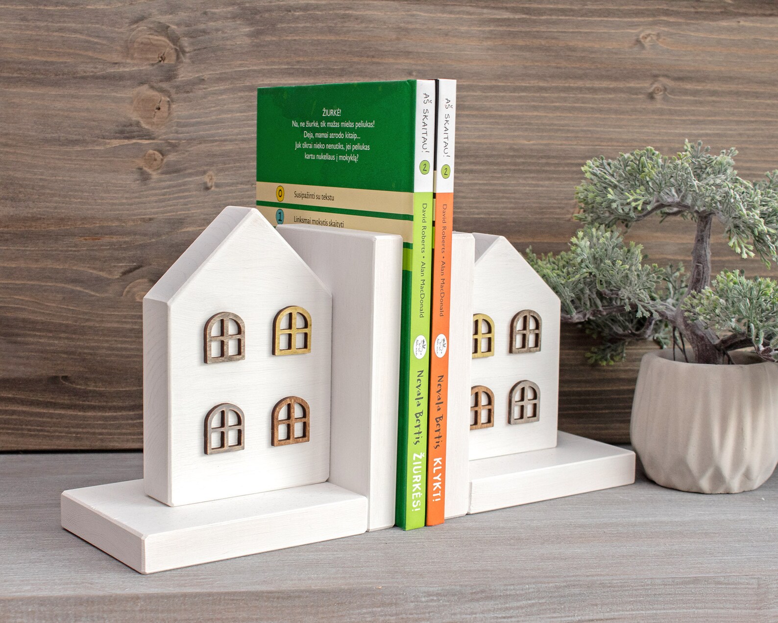 Wood House Bookends Book Stopper Shelf Decor - Etsy