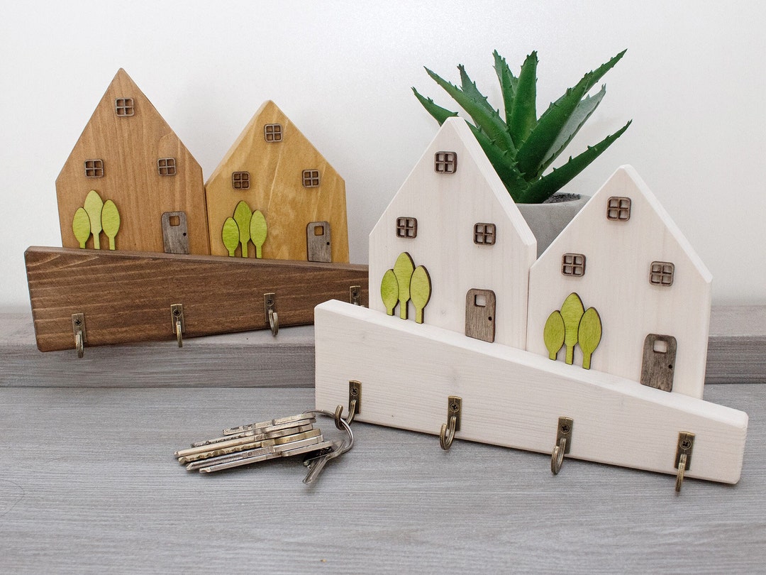 Handmade Wood Key Holder - House, Key Rack, Wall Key Holder, Key Hanger ...