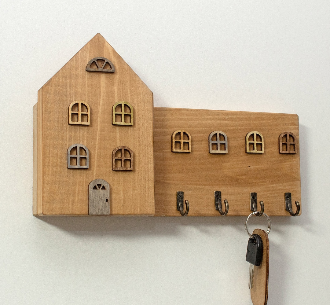 Wood Key Holder - House, Key Rack, Wall Key Holder, Key Hanger, Farm ...