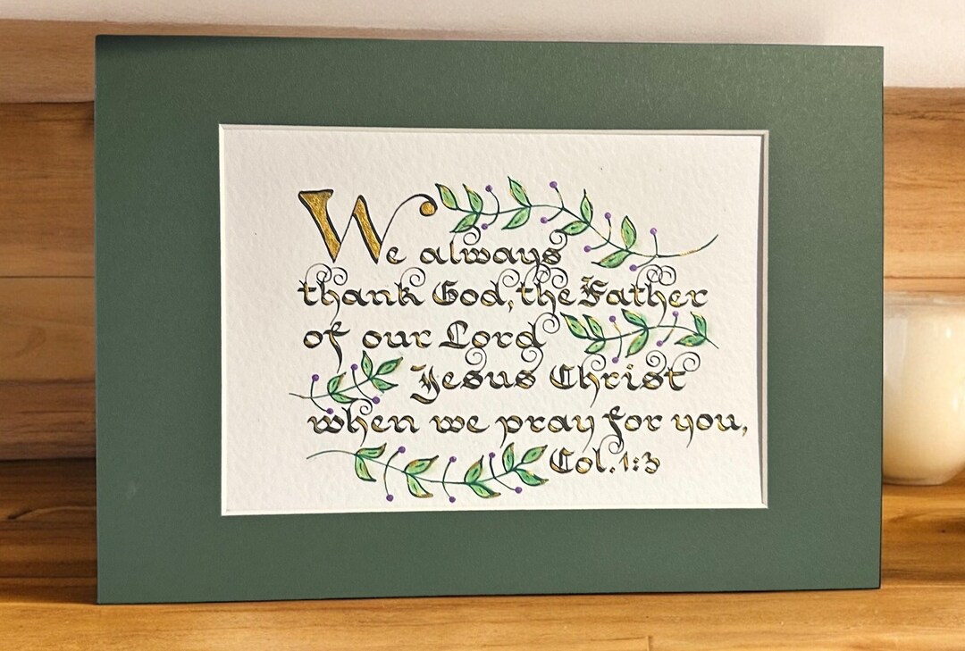 Vintage Calligraphy Art Colossians 1:3 - Christian Wall Decor With Gold ...
