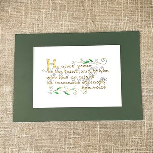 Vintage Bible Verse Calligraphy Art - Isaiah 40:29 - Elegant A5 Art ...