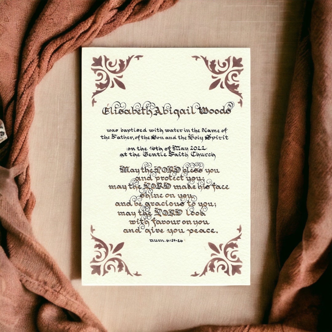 Timeless Vintage Calligraphy Christening Certificate Handcrafted ...