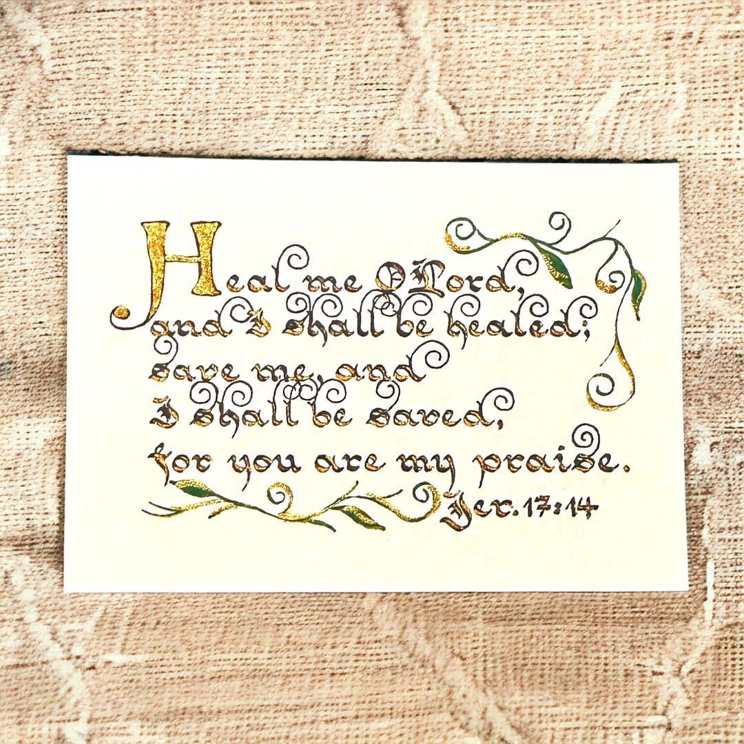Vintage Calligraphy Art Print With Jeremiah 17:14 – Elegant Scripture ...
