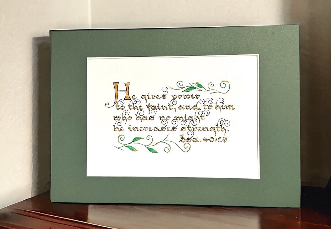 Vintage Bible Verse Calligraphy Art - Isaiah 40:29 - Elegant A5 Art ...