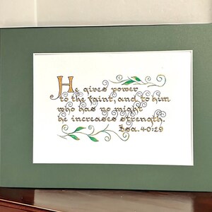 Vintage Bible Verse Calligraphy Art - Isaiah 40:29 - Elegant A5 Art ...