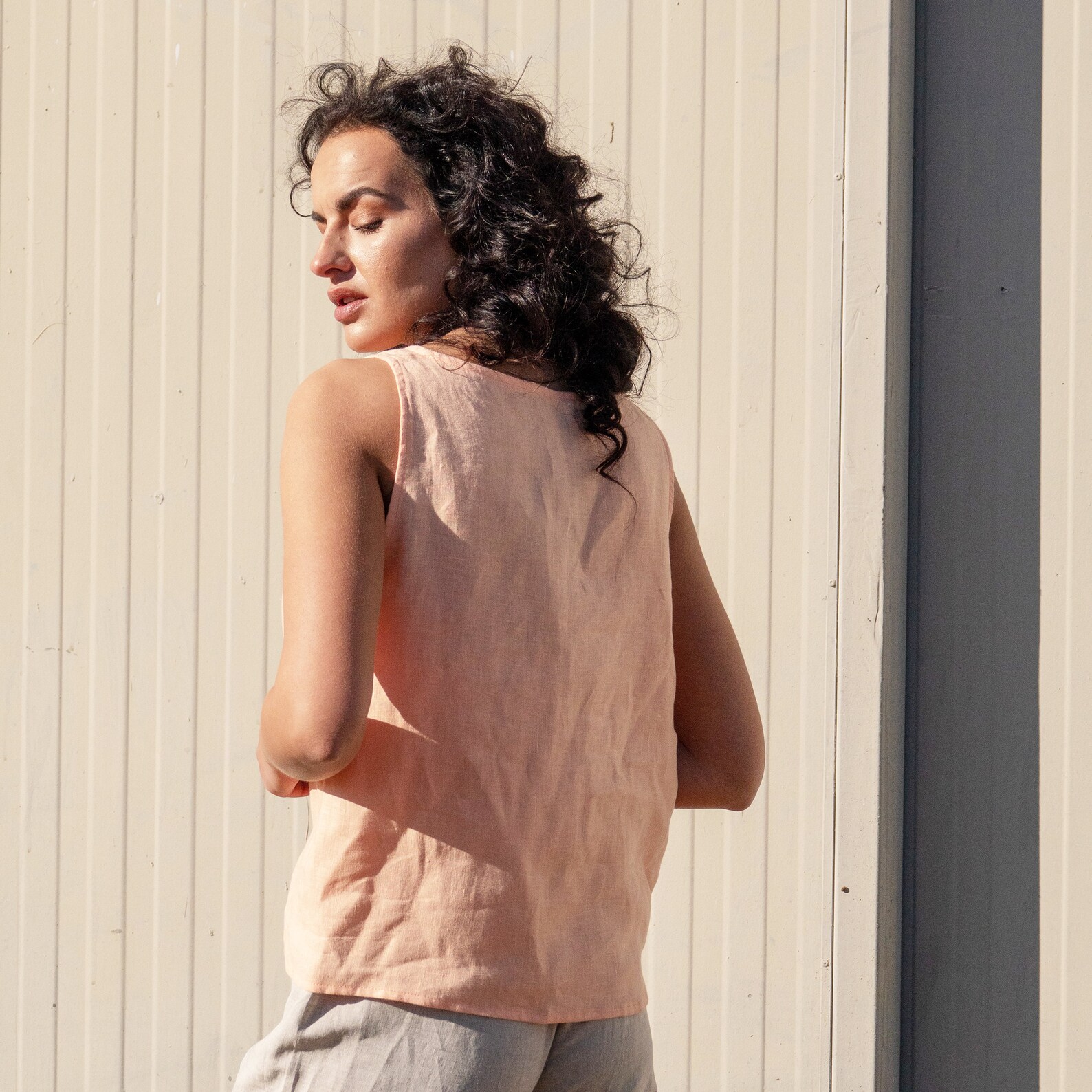 White Linen Tank Top Casual Top Handmade 100% Linen Natural | Etsy