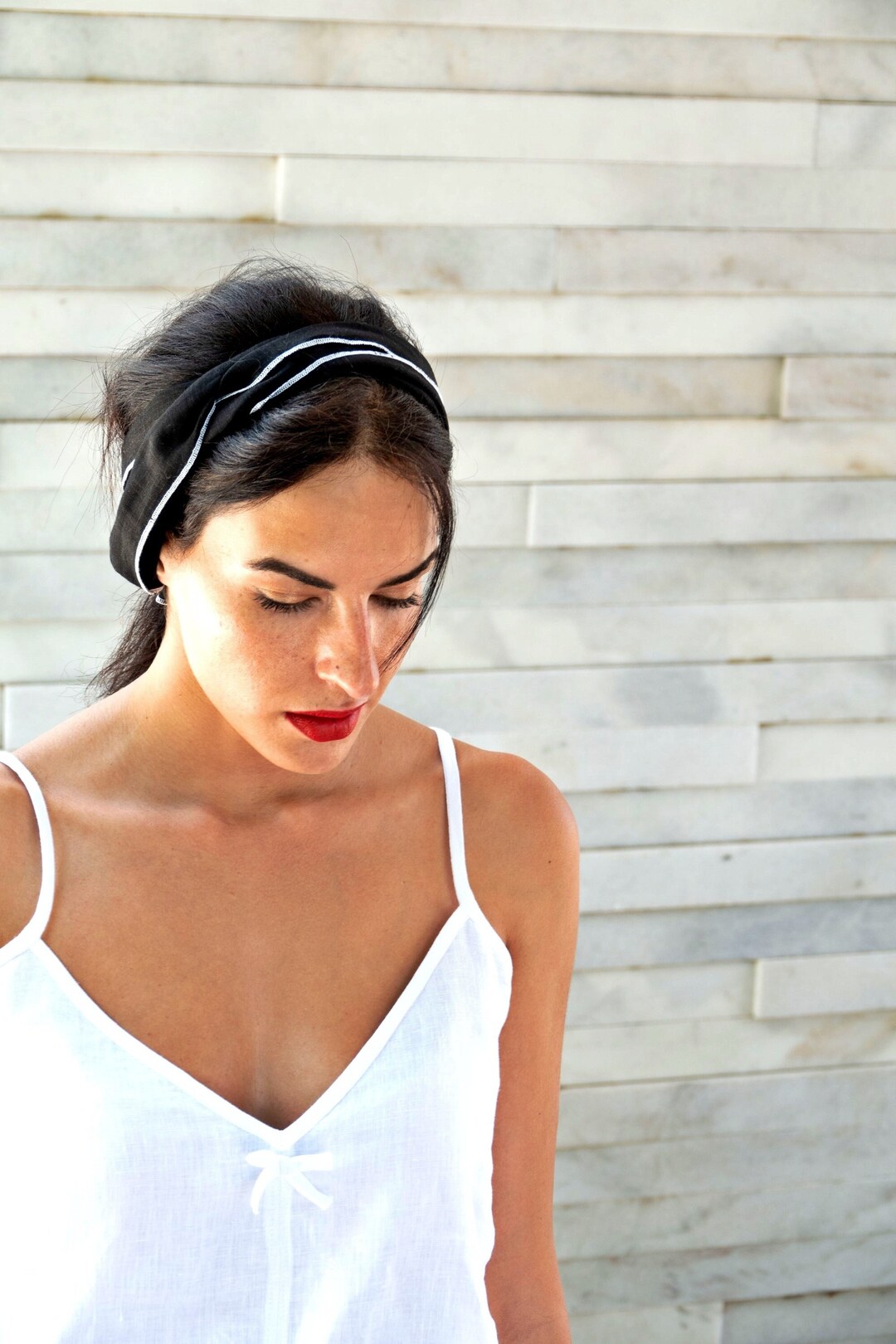 Black Fashion Turban Bandana Thin Linen Hair Scarf Linen Adult Headband ...