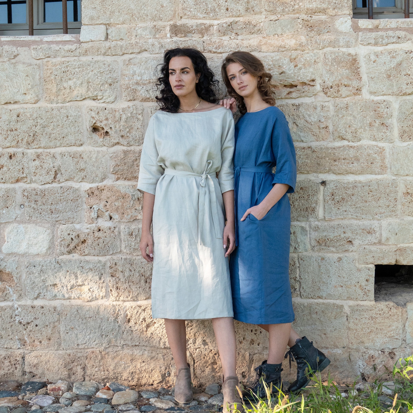 Linen Midi Cream Dress for Womens Linen Summer Dress 3/4 - Etsy