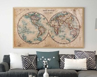 World Map, Geography, Wall Art, Home Decor, Large Digital Download ...