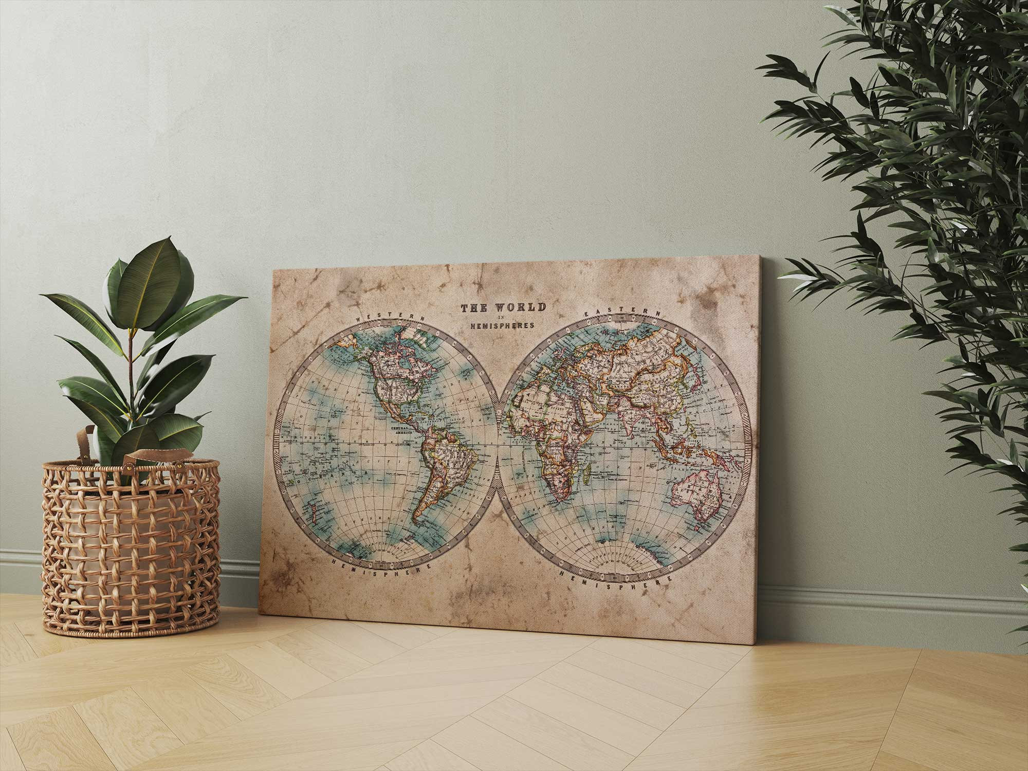 Printable World Map Hemispheres, Wall Art, Home Decor, Large Digital ...