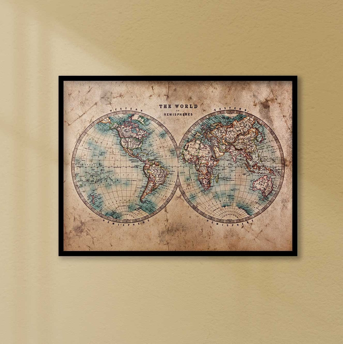 Printable World Map Hemispheres, Wall Art, Home Decor, Large Digital ...