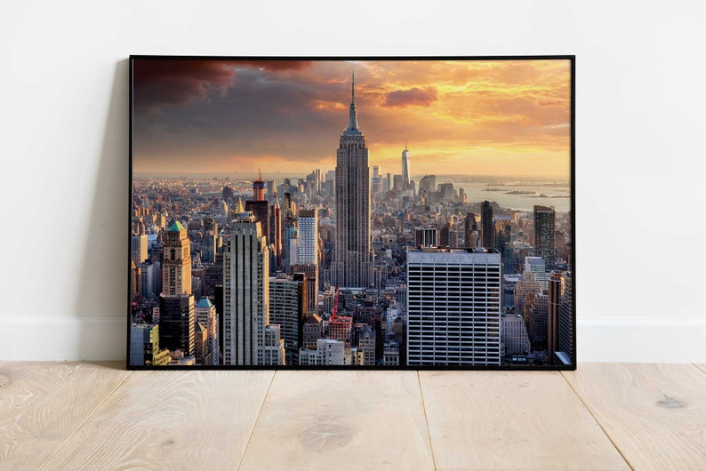Sunset City Skyline Wall Art, Printable, Home Decor, Large Digital ...