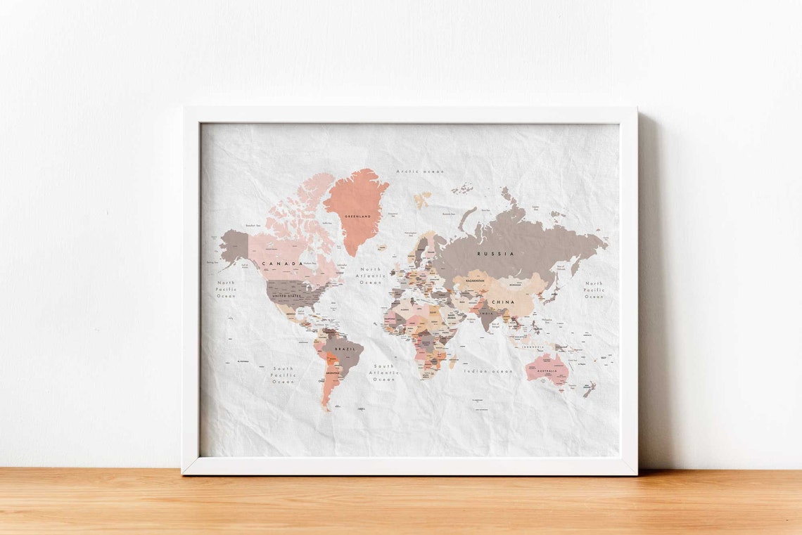 Printable World Map, Wall Art, Home Decor, Large Digital Download ...