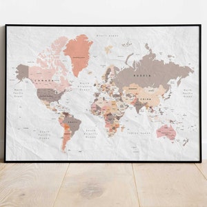 Printable World Map, Wall Art, Home Decor, Large Digital Download ...