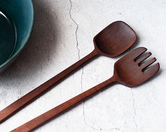 Carved Olive Wood Salad Servers - Etsy