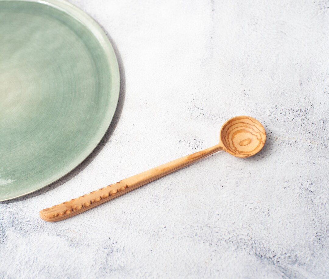 Round Spoon From Olive Wood Hand Carved. Long Handle Measuring Spoon ...