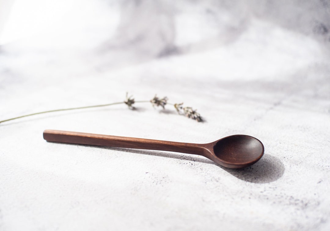 Walnut Wooden Spoon Hand Carved. Long Handle Round Spoon. Eating ...