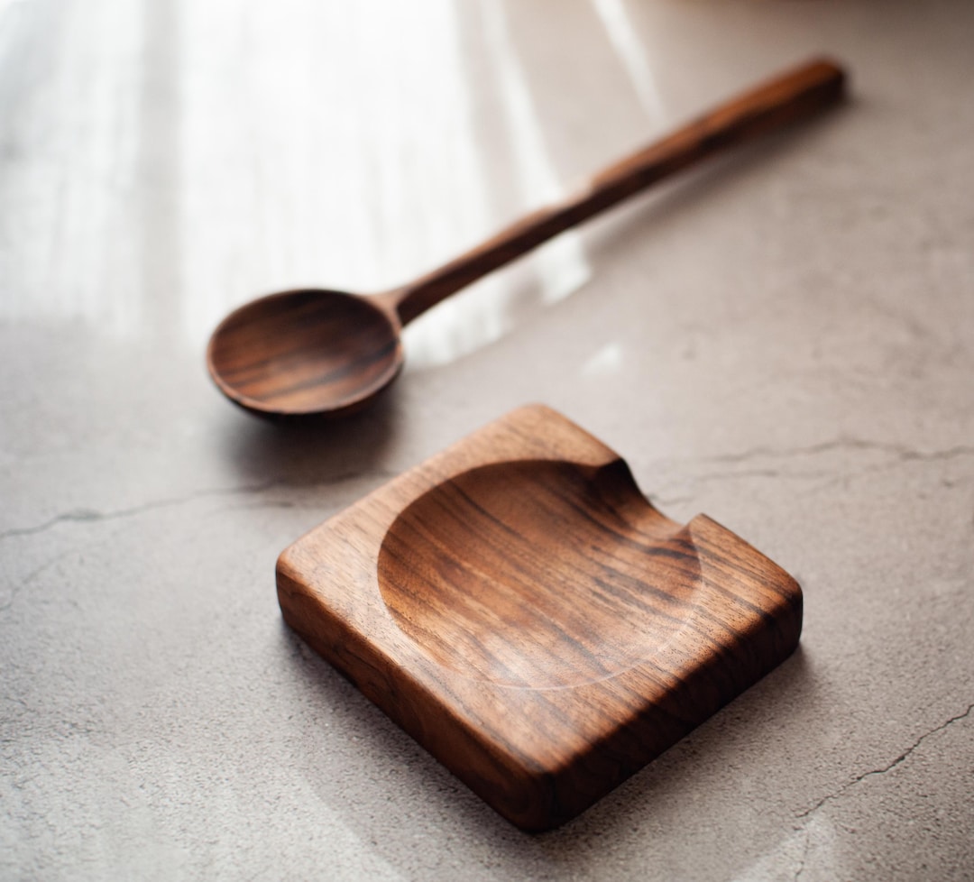 Wooden Spoon Rest Hand Carved. Walnut Spoon Rest for Kitchen ...