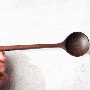 Walnut Wooden Spoon Hand Carved. Long Handle Round Spoon. Eating ...