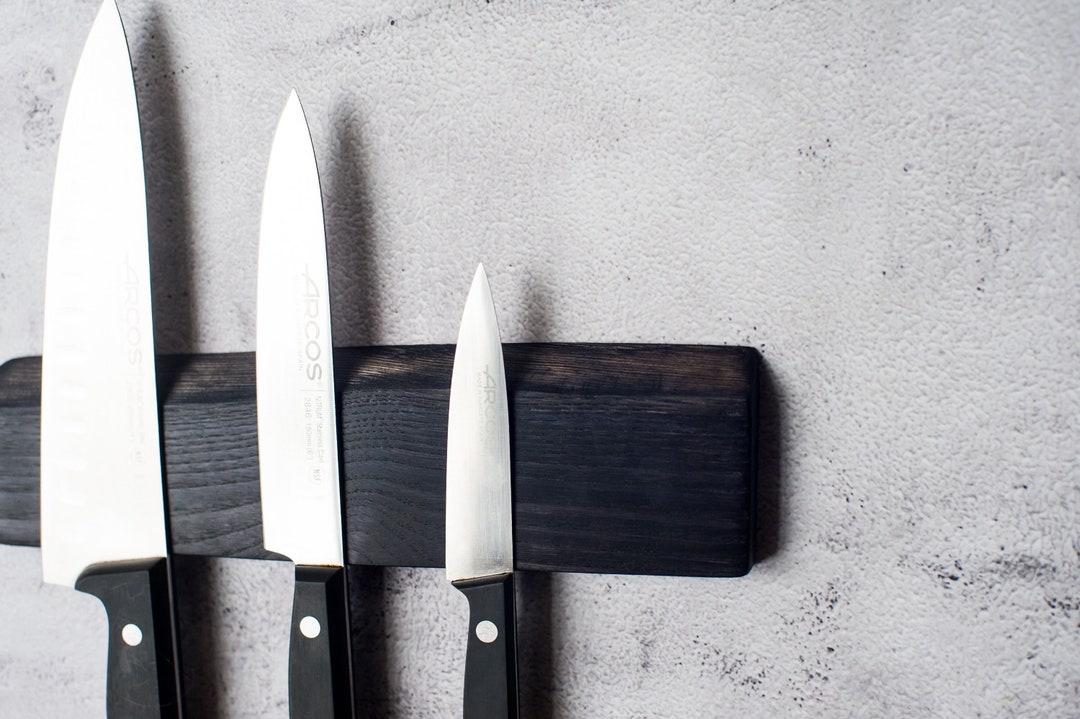 Porte-couteau magnétique noir. Support à couteaux en bois direct, bloc ...