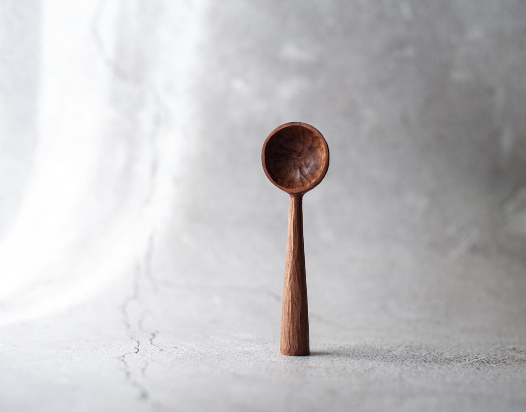 Round Wooden Spoon Hand Carved, Small Coffee Scoop. Walnut Wabi Sabi ...
