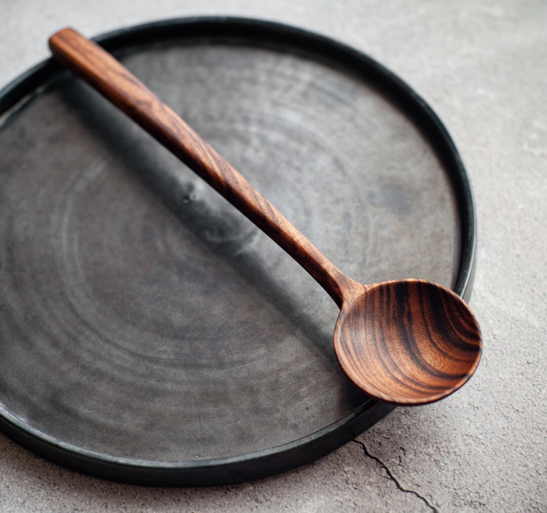 Long Handle Round Wooden Spoon Hand Carved, Round Coffee Scoop ,walnut ...