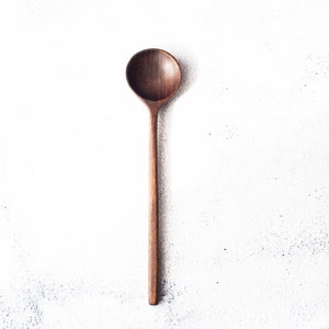 Walnut Wooden Spoon Hand Carved. Long Handle Round Spoon. Eating ...