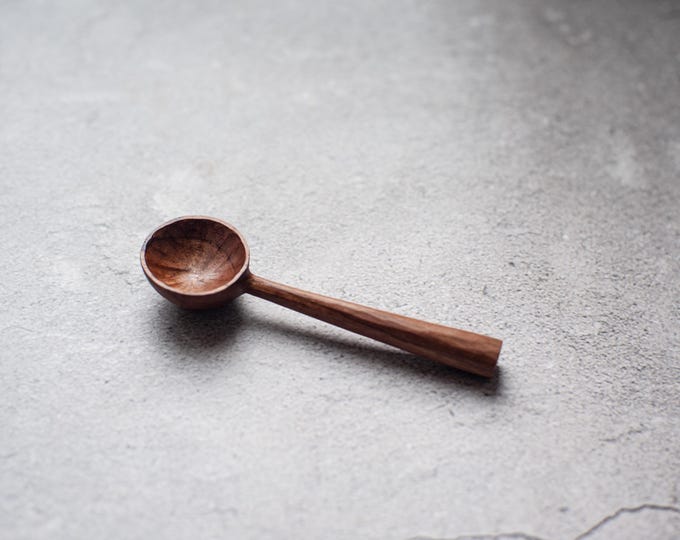 Round Wooden Spoon Hand Carved, Small Coffee Scoop. Walnut Wabi Sabi ...