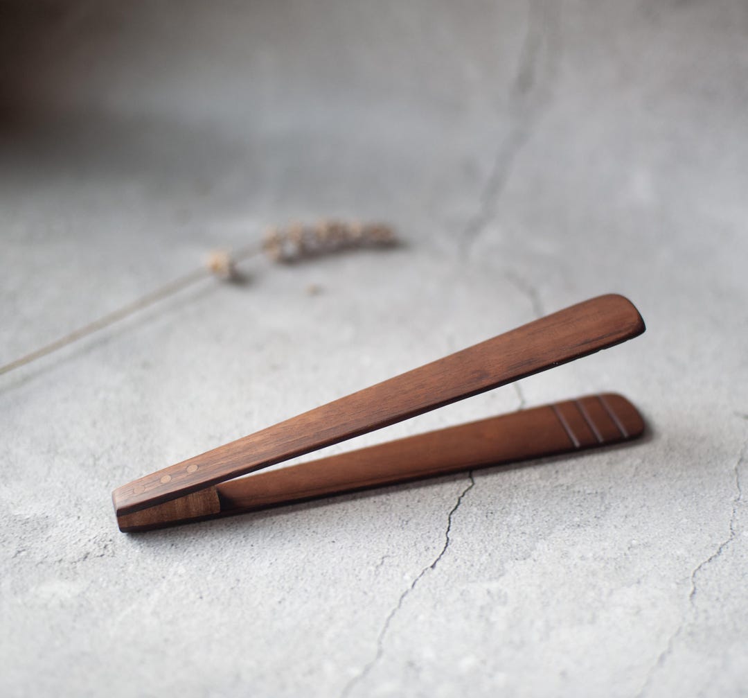 Wooden Cooking Tongs Hand Carved From Walnut Wood, Wooden Serving ...