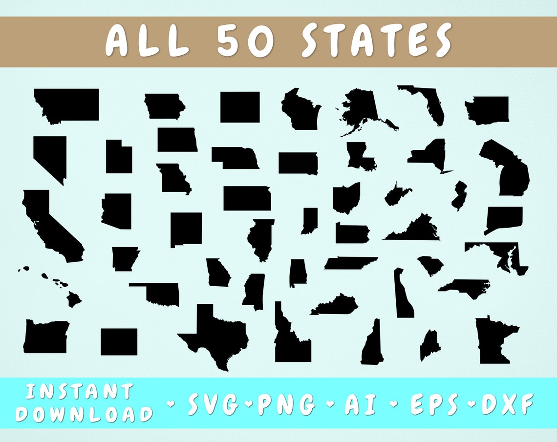 50 States Svg Bundle Cut Files Cricut & Silhouette 50 US - Etsy