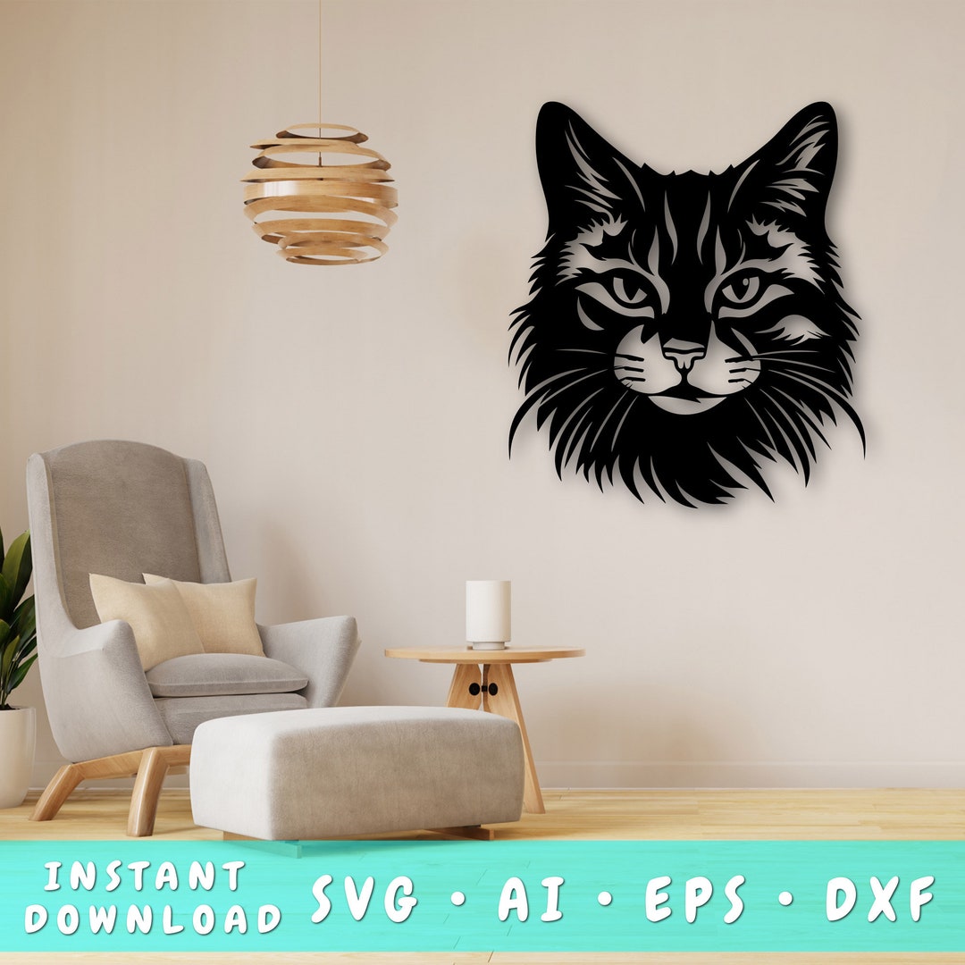 Tabby Cat Laser SVG Cut File, Tabby Cat Wall Art SVG, DXF, Eps, Tabby ...