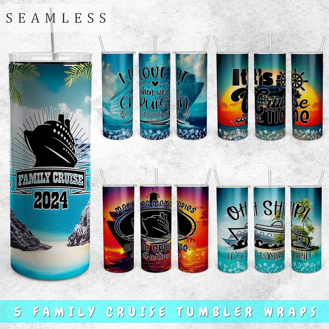 Family Cruise Tumbler Wraps Bundle, 5 Designs, 20oz Skinny Tumbler PNG ...