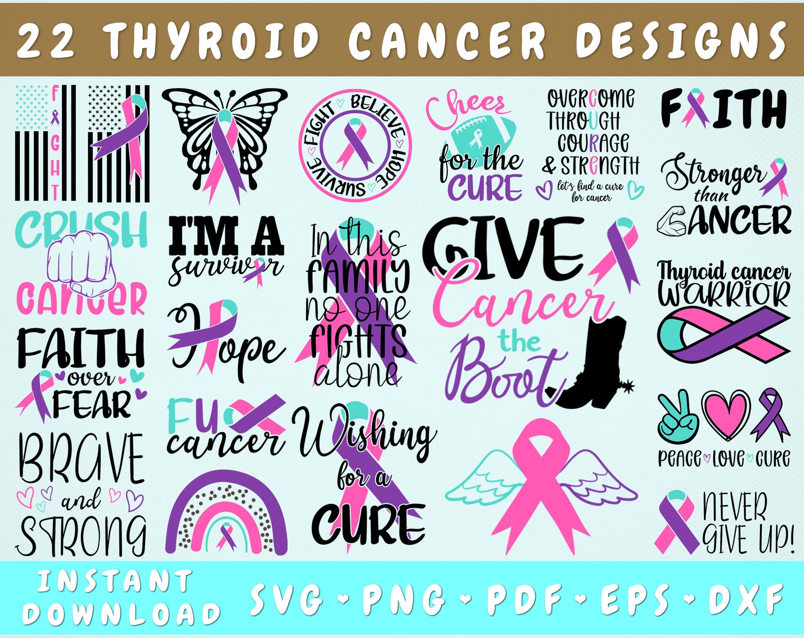 Thyroid Cancer Awareness SVG Bundle - 22 Designs, Thyroid Cancer Cut ...