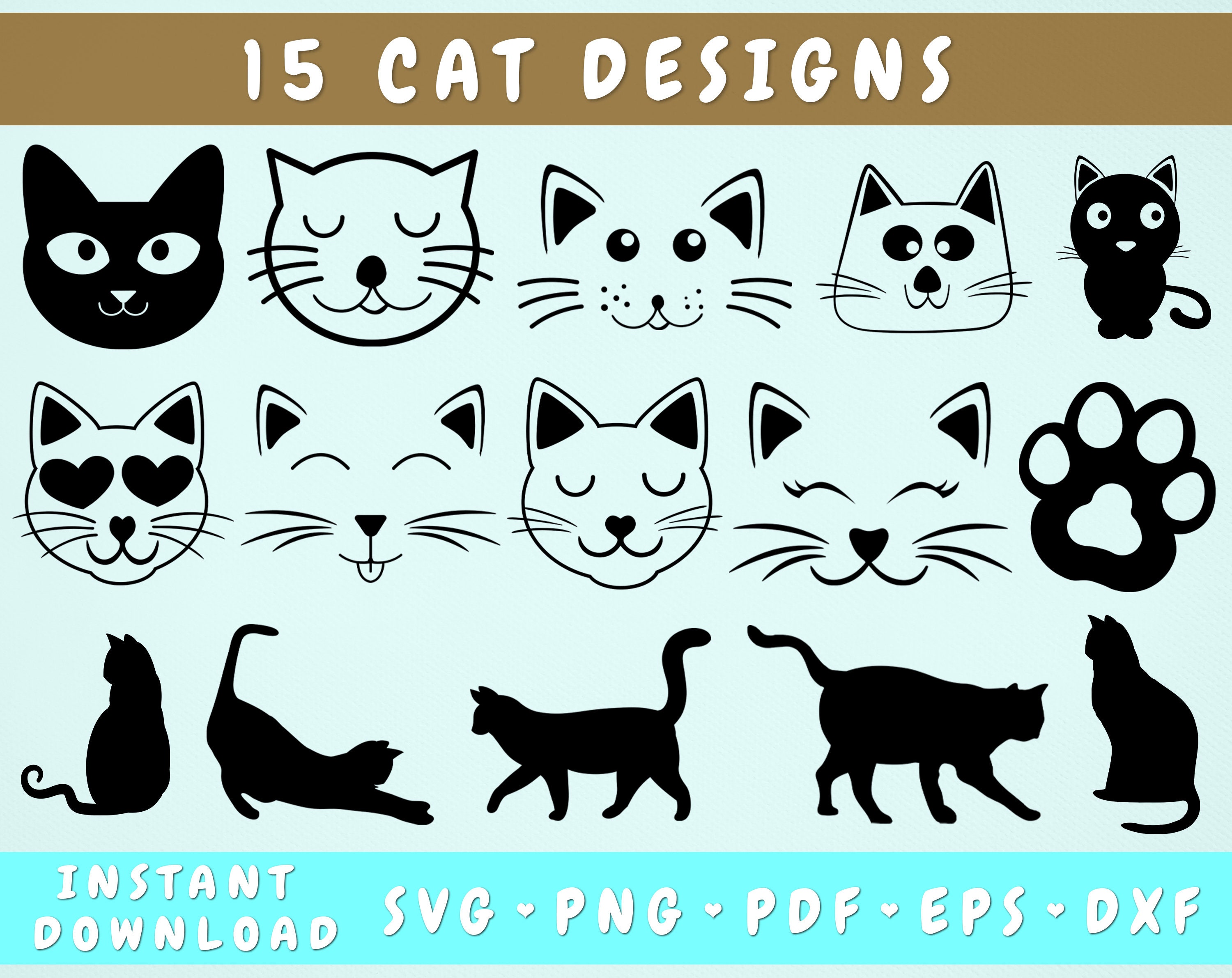 15 Cat Face Svg Bundle Kitty Svg Kitten Svg Cute Cat Png Etsy