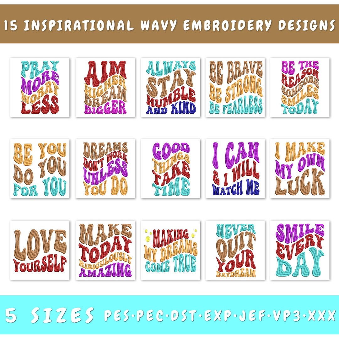 Inspirational Wavy Embroidery Designs Bundle - 15 Designs ...