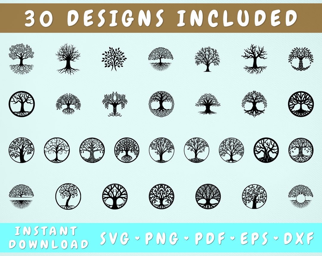 Tree of Life SVG Bundle - 30 Designs, Tree of Life Silhouette, Tree of ...