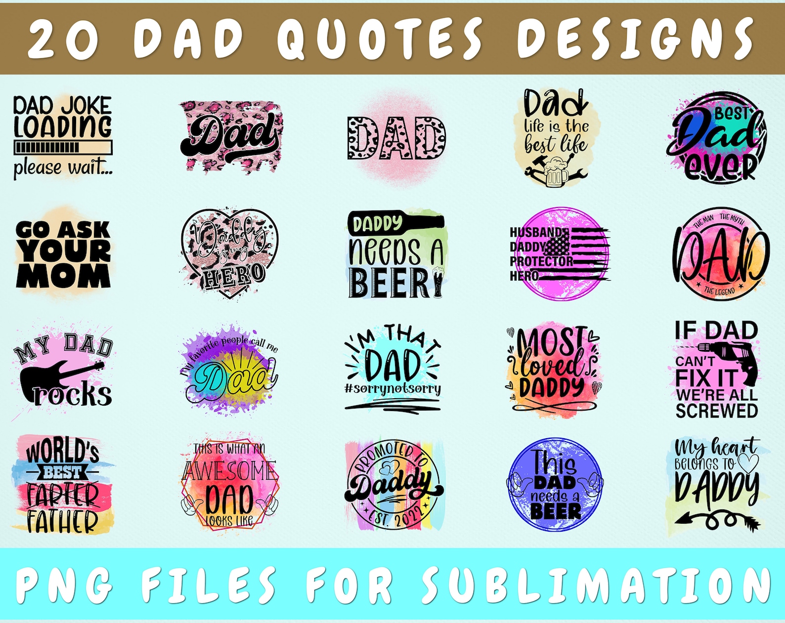 Dad Sublimation Designs Bundle 20 Designs Dad PNG Files for - Etsy