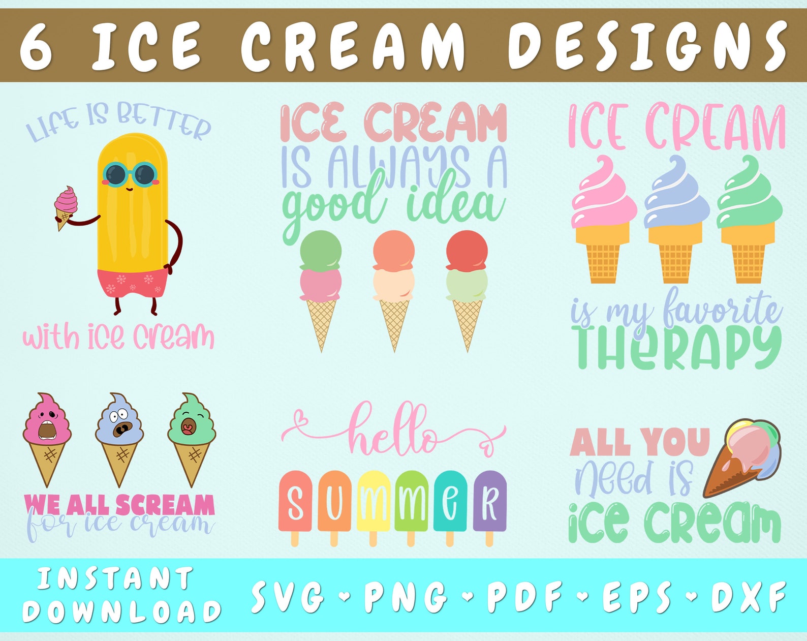 Ice Cream SVG Bundle 6 Designs Funny Ice Cream SVG We All - Etsy