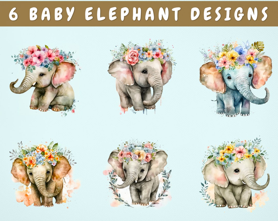 Baby Elephant Sublimation Designs Bundle, 6 Little Elephant PNG Files ...