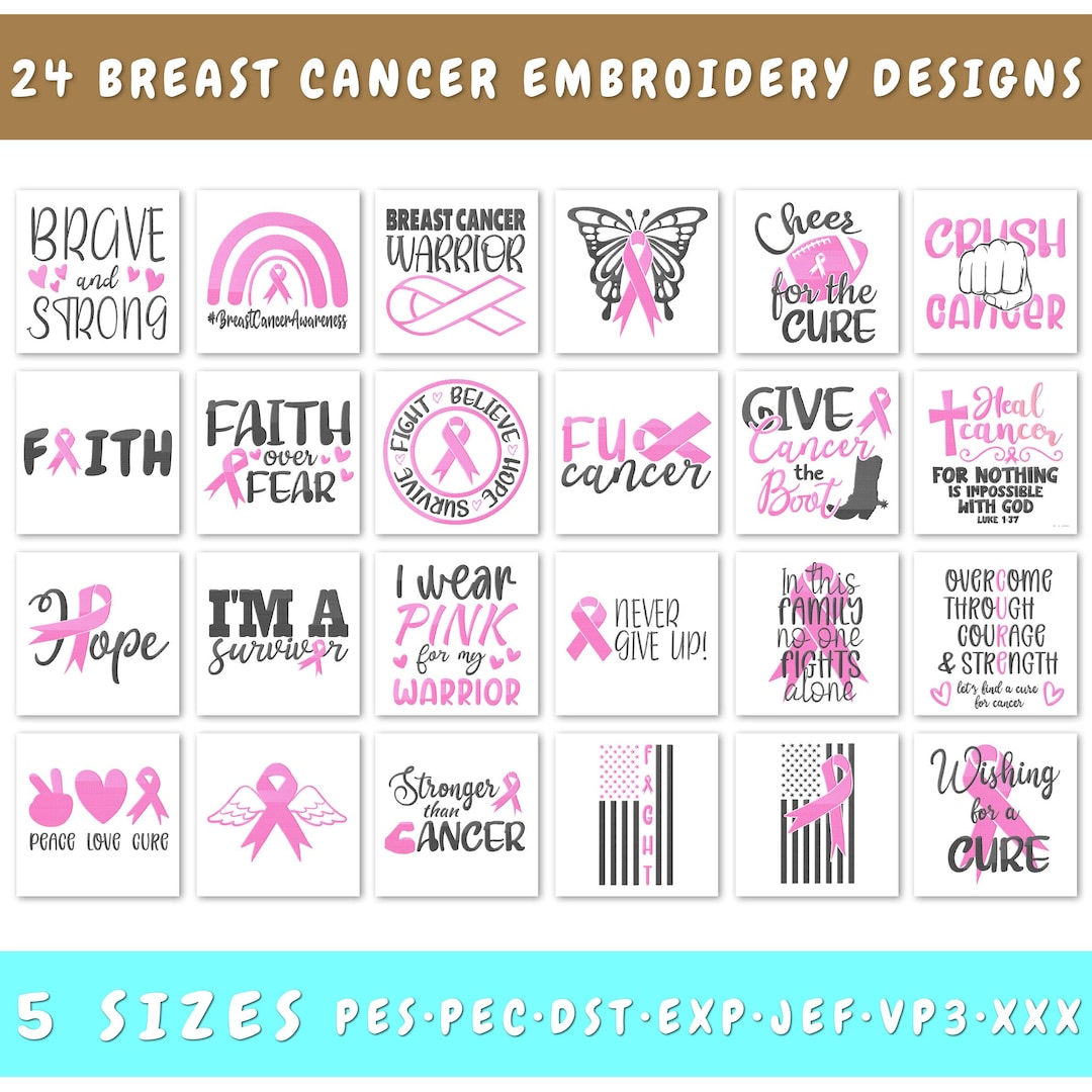 Breast Cancer Awareness Embroidery Designs Bundle - 24 Designs, Crush ...