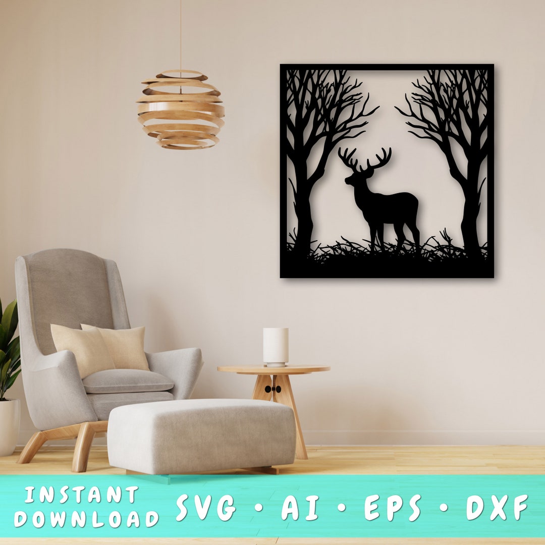 Deer Laser SVG Cut File, Deer Wall Art SVG, DXF, Eps, Deer Vector Cut ...