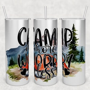 Camping Tumbler Wraps Bundle, 5 Designs, 20oz Skinny Tumbler PNG Files ...