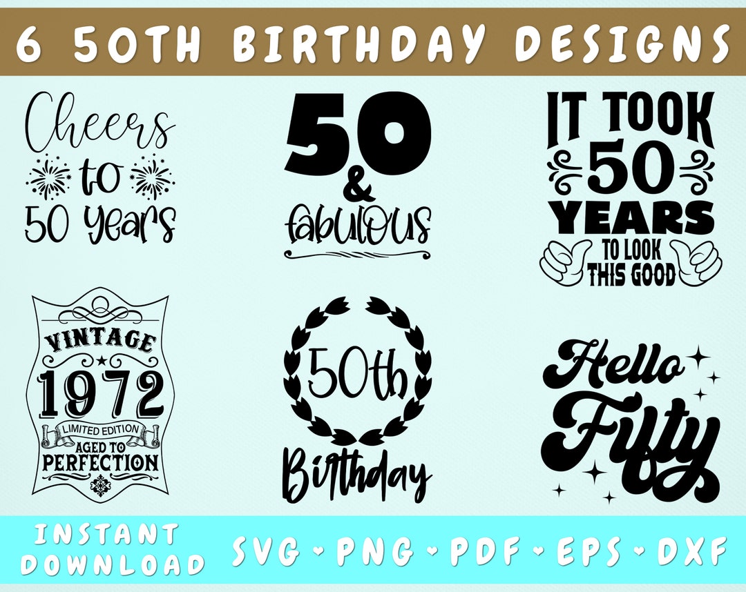 50th Birthday SVG Bundle 6 Designs 50 and Fabulous SVG It - Etsy