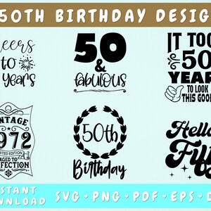 50th Birthday SVG Bundle 6 Designs 50 and Fabulous SVG It - Etsy