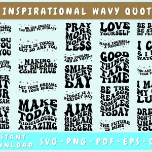 Inspirational Groovy Quotes SVG Bundle, 25 Designs, Inspirational Wavy ...