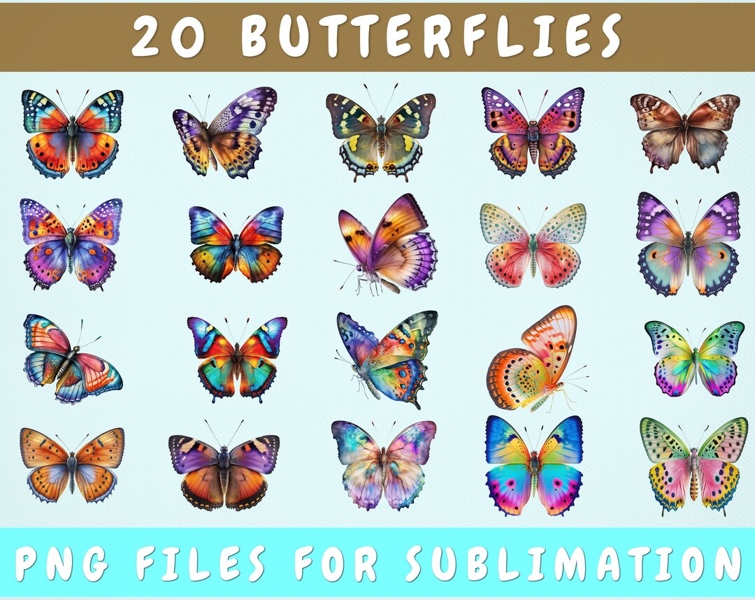 Watercolor Butterflies Sublimation Designs Bundle, 20 Designs ...