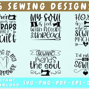 Sewing Quotes SVG Bundle, 6 Designs, Sewing Sayings SVG, My Soul is Fed ...